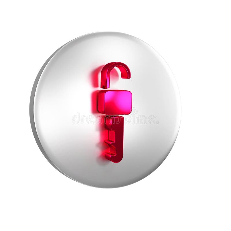 Red Unlocked Key Icon Isolated on Transparent Background. Silver Circle ...