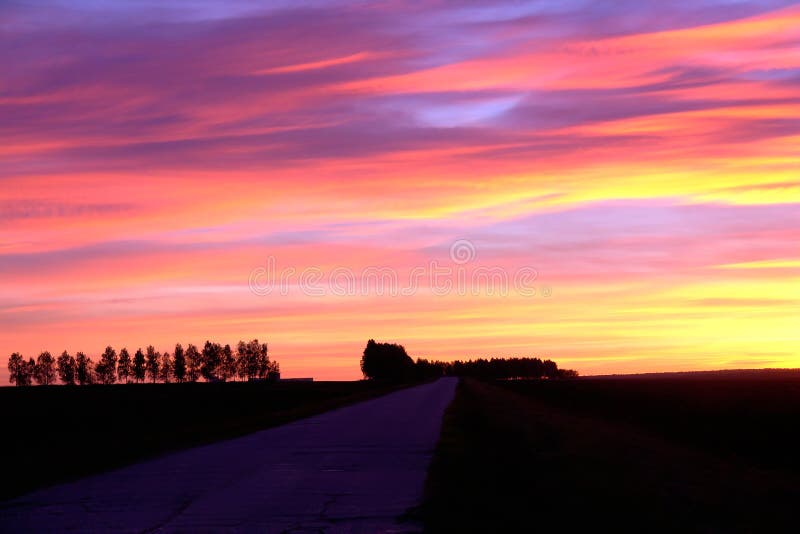 Red dawn over the field stock image. Image of nature - 119753225