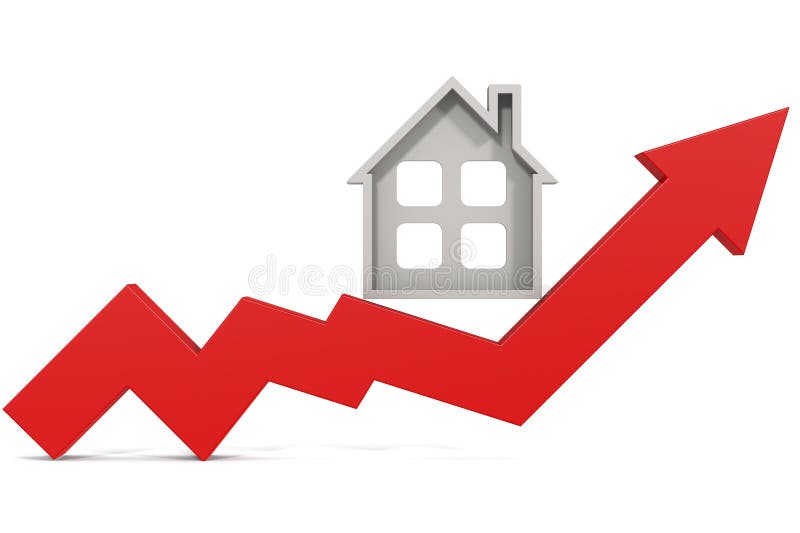 Red Up Arrow with White House Stock Illustration - Illustration of ...