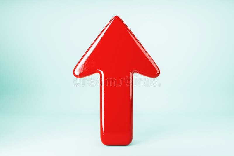 Red Upward Arrow on Light Blue Background. 3D Rendering Stock ...