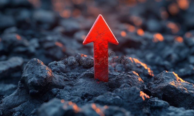 Red Upward Arrow Symbolizing Growth and Progress on Rocky Terrain Stock ...