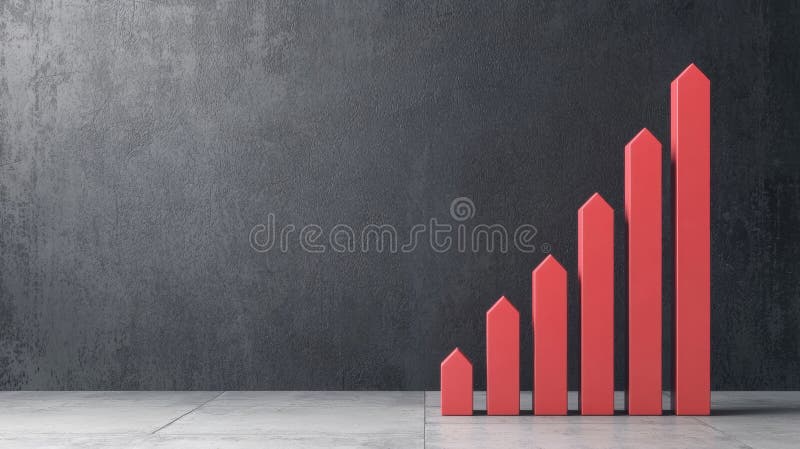 Red Upward Bars on Gray Concrete Background Symbolize Growth and ...