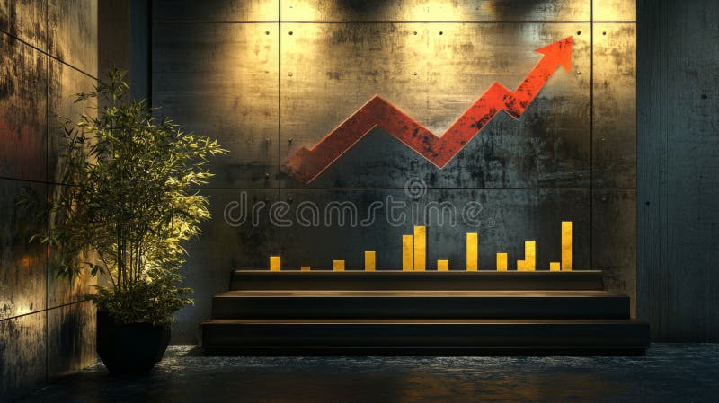 Red Upward Trend Chart on Concrete Wall with Candles and Plant Stock ...