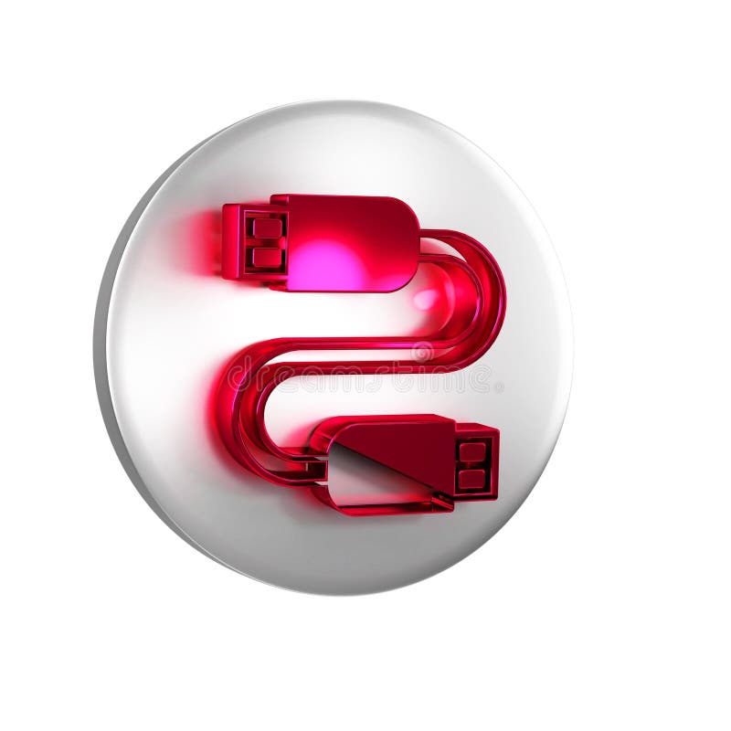 Red USB Cable Cord Icon Isolated on Transparent Background. Connectors ...