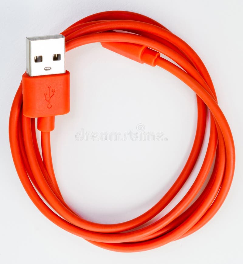 Red USB Cable Isolated on White Background Stock Photo - Image of ...