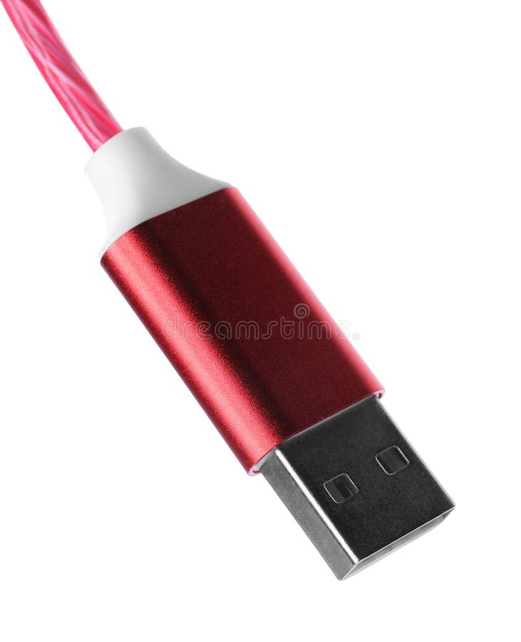 Red USB Cable Isolated on White. Modern Technology Stock Photo - Image ...