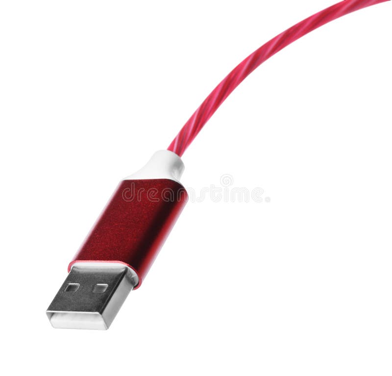 Red USB Cable Isolated on White. Modern Technology Stock Image - Image ...