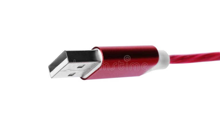 Red USB Cable Isolated on White. Modern Technology Stock Photo - Image ...