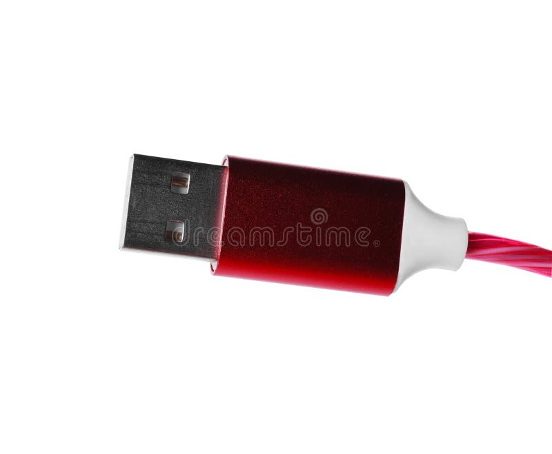 Red USB Cable Isolated on White. Modern Technology Stock Image - Image ...