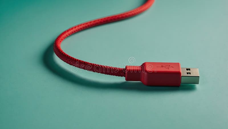 Red USB Cable on Minimalist Mint Surface Stock Illustration ...