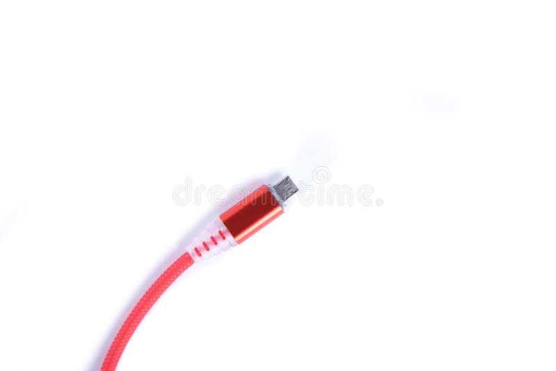 Red USB Cable for Smartphone Charge Isolated on White Background Stock ...