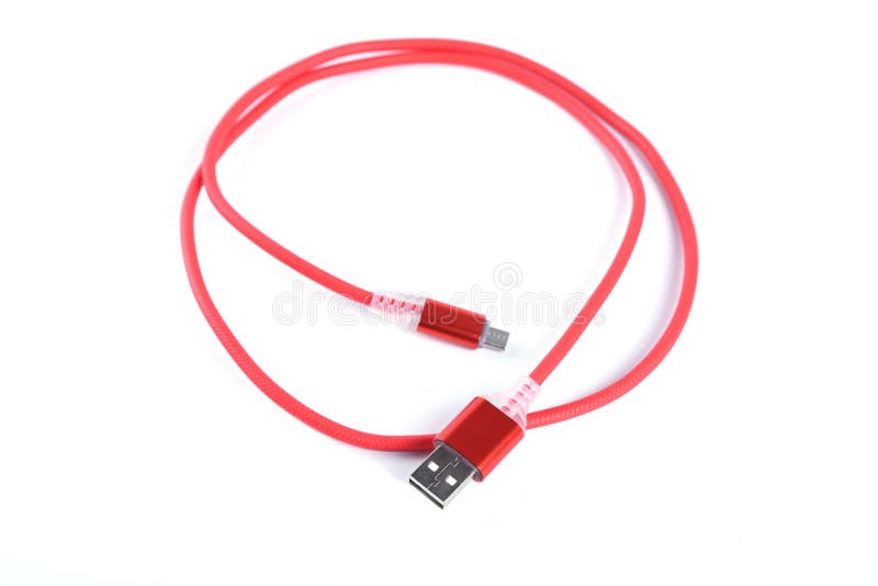Red USB Cable for Smartphone Charge Isolated on White Background Stock ...