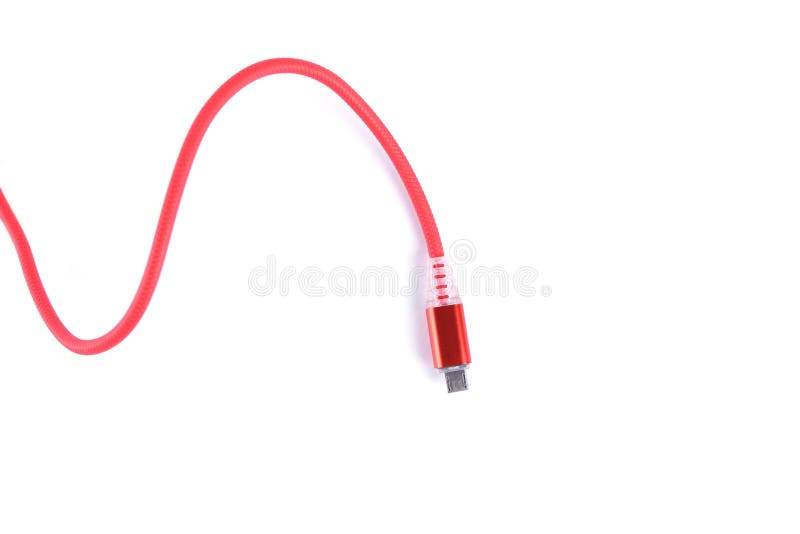 Red USB Cable for Smartphone Charge Isolated on White Background Stock ...
