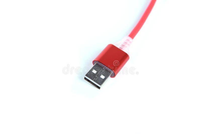 Red USB Cable for Smartphone Charge Isolated on White Background Stock ...
