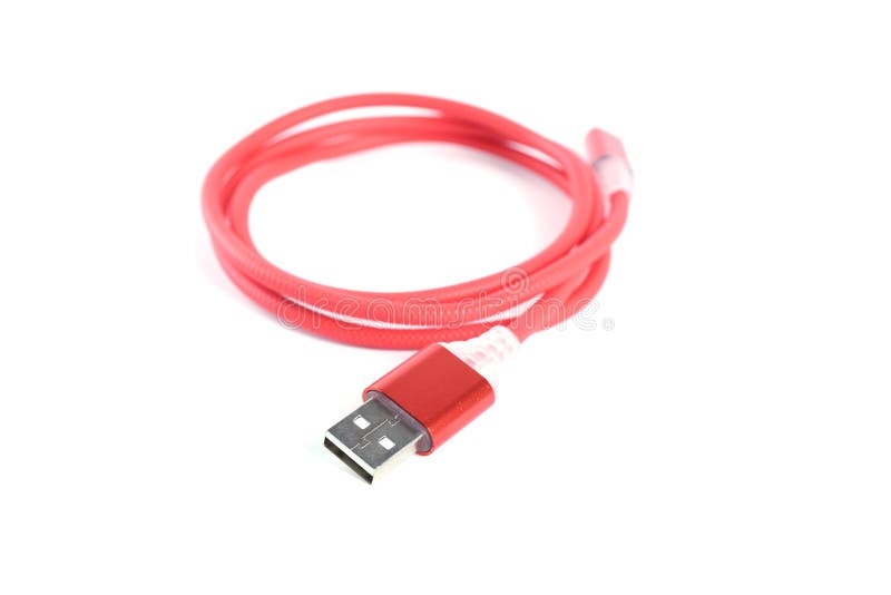 Red USB Cable for Smartphone Charge Isolated on White Background Stock ...