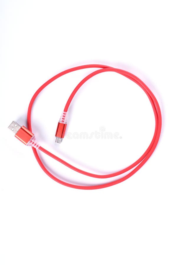 Red USB Cable for Smartphone Charge Isolated on White Background Stock ...