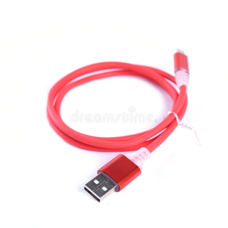 Red USB Cable for Smartphone Charge Isolated on White Background Stock ...