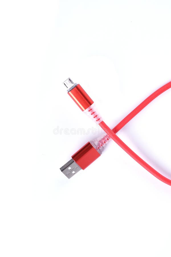 Red USB Cable for Smartphone Charge Isolated on White Background Stock ...