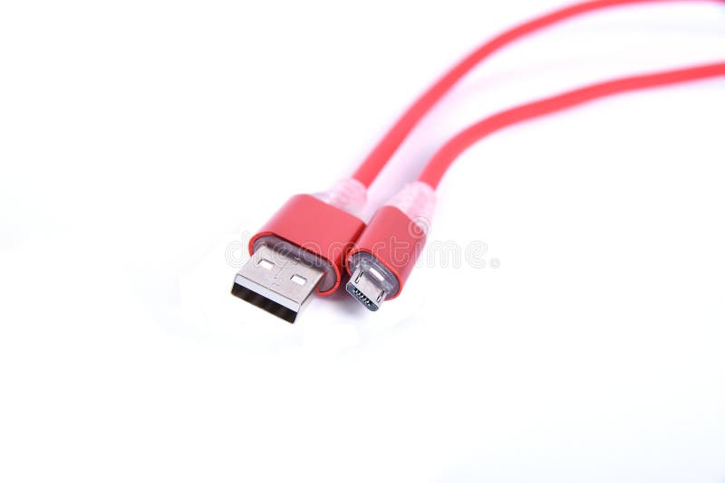 Red USB Cable for Smartphone Charge Isolated on White Background Stock ...