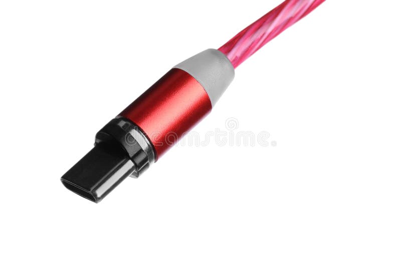 Red USB Cable with Type C Connector Isolated on White Stock Photo ...