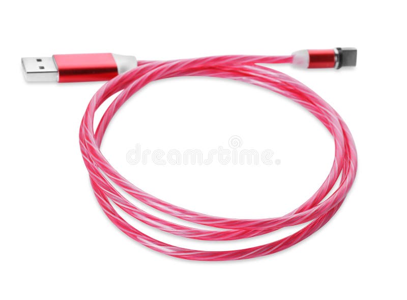 Red USB Cable with Type C Connector Isolated on White Stock Photo ...