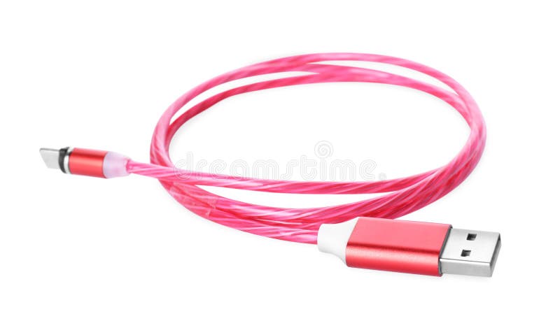 Red USB Cable with Type C Connector Isolated on White Stock Photo ...