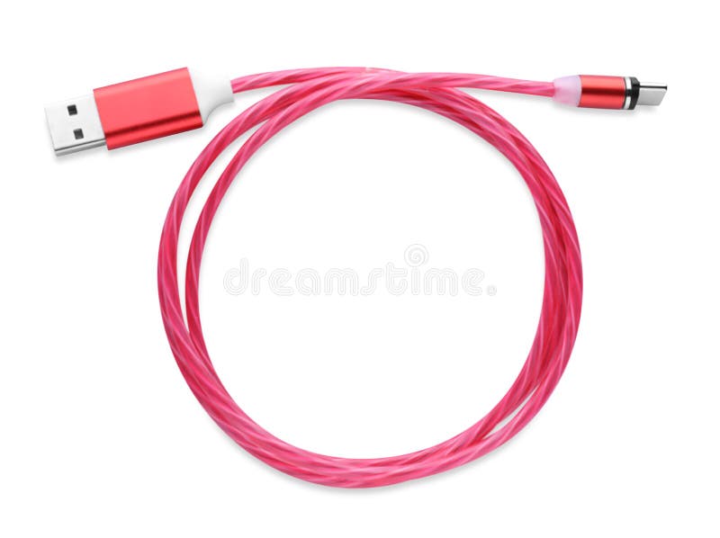 Red USB Cable with Type C Connector Isolated on White, Top View Stock ... Red USB Cable with Type C Connector Isolated on White, Top View Stock ...