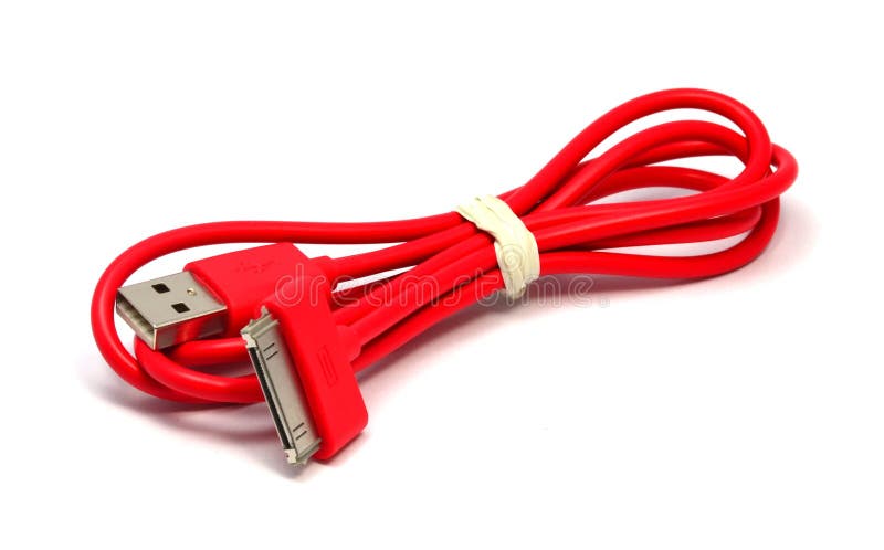 Red USB Cable on White Background Stock Photo - Image of communication ...