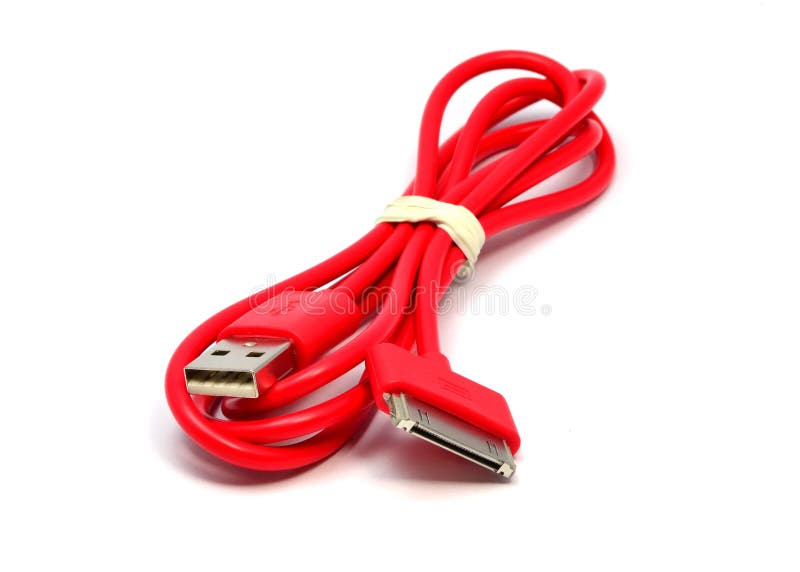 Red USB Cable on White Background Stock Image - Image of link, device ...