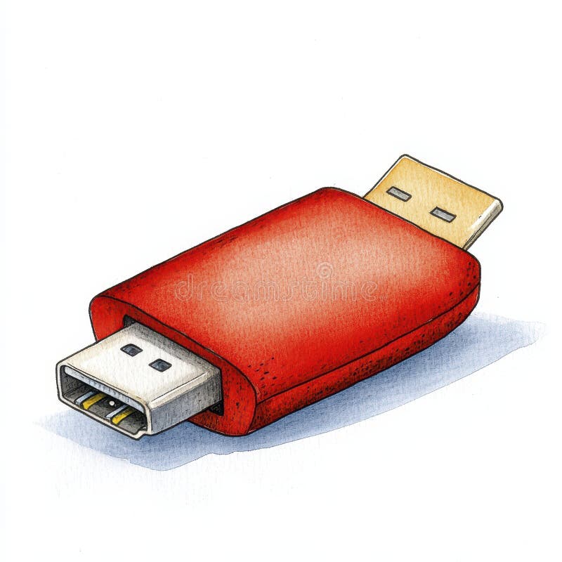 Red USB Flash Drive Illustration on White Background Stock Illustration ...