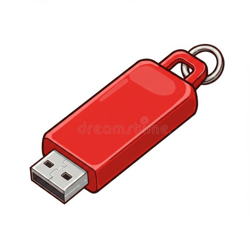 Red USB Flash Drive with Keychain Stock Illustration - Illustration of ...
