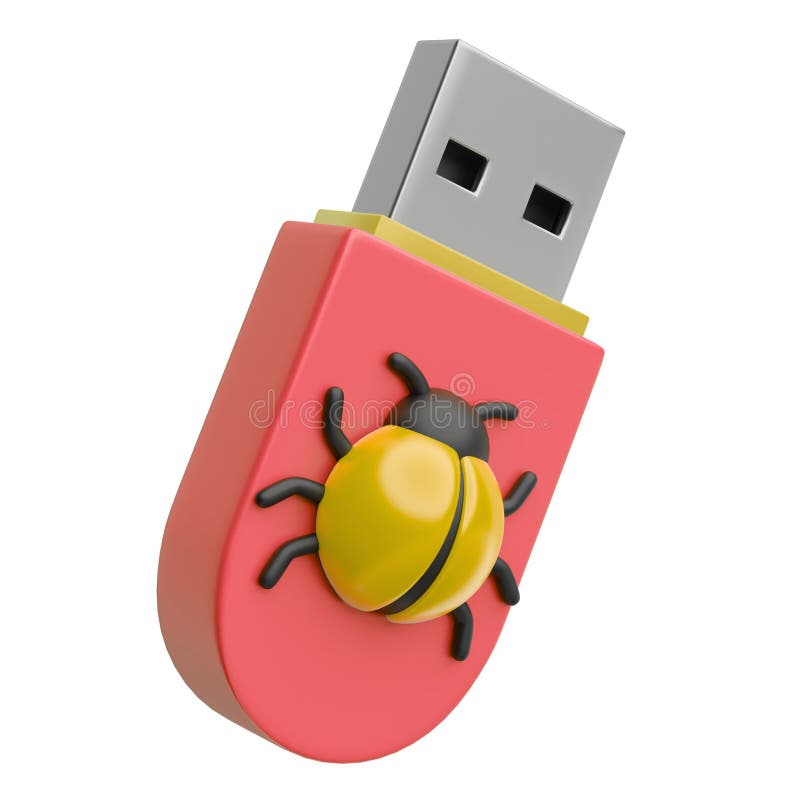 Red USB Flash Drive with Yellow Ladybug Icon and Silver Connector on ...