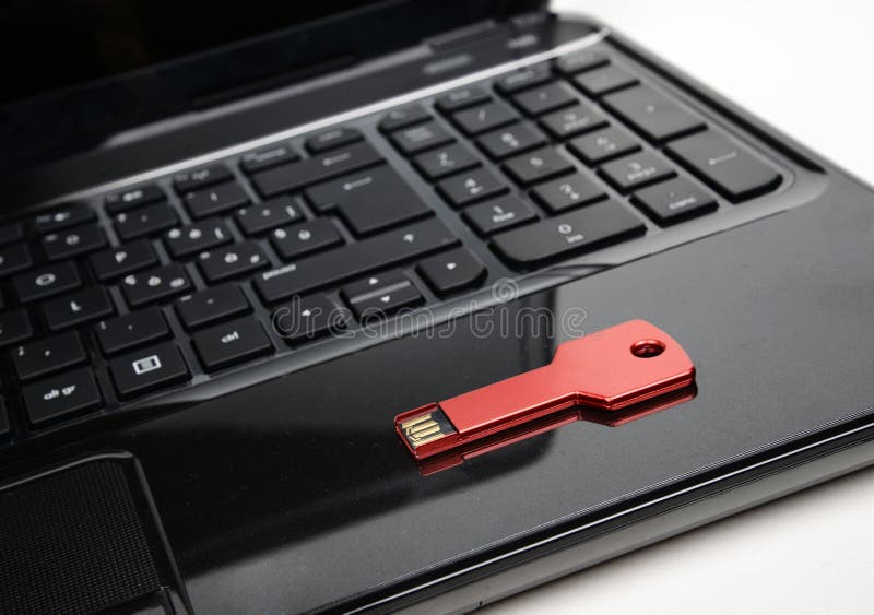 Red Usb Key on Black Keyboard Stock Photo - Image of close, flash: 79676468