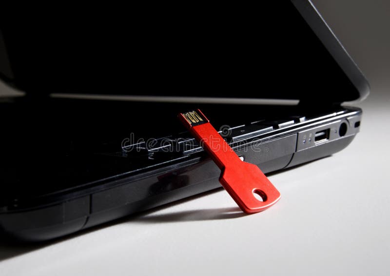 Red Usb Key On Black Keyboard Stock Photo - Image of device, access ...