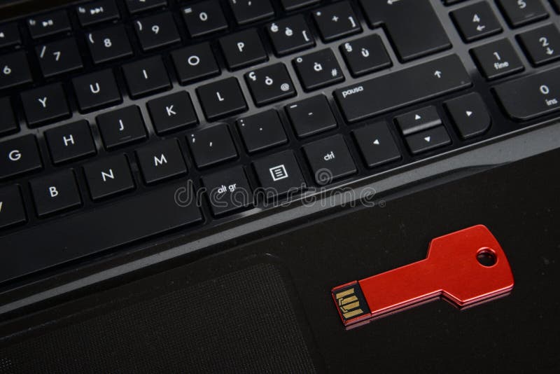 Red Usb Key on Black Keyboard Stock Image - Image of industry, drive ...