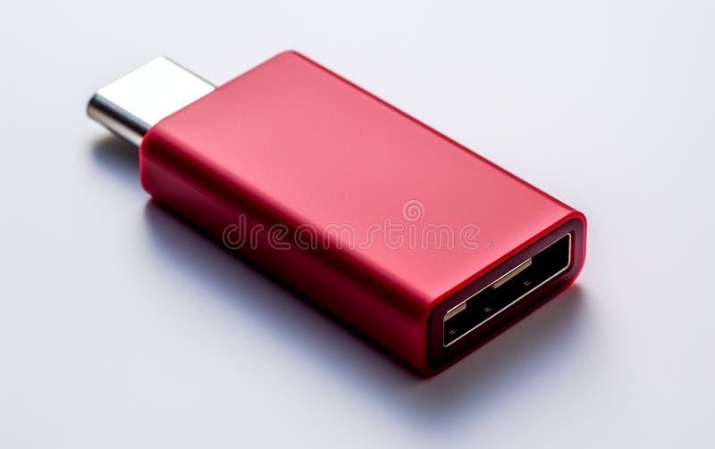 Red USB Type C Adapter Against White Background -Generative Ai Stock ...