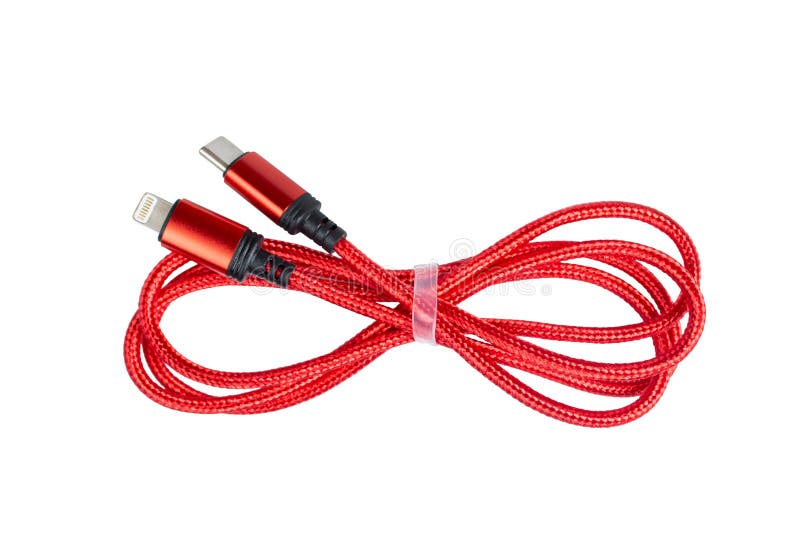 Red USB Type C Cable Isolated on White Background. Mobile Phone ...