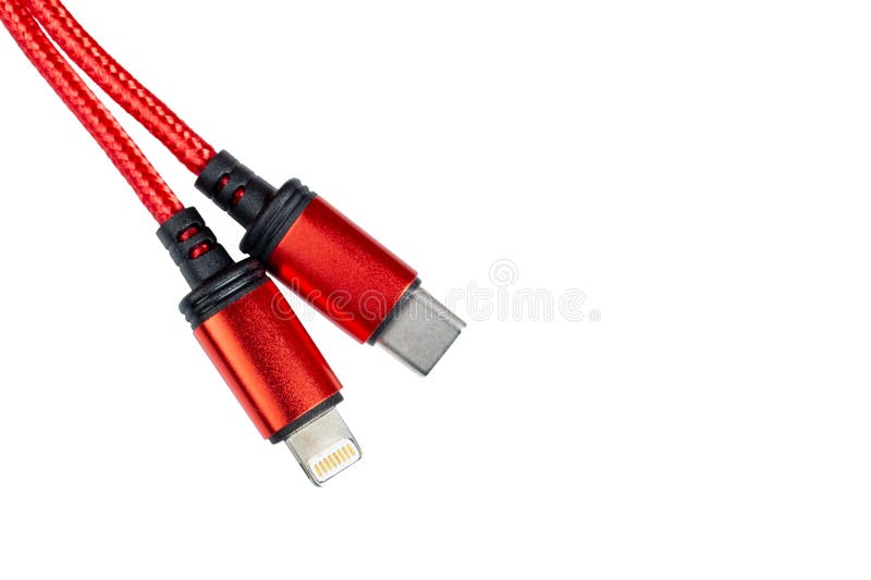Red USB Type C Cable Isolated on White Background. Mobile Phone ...