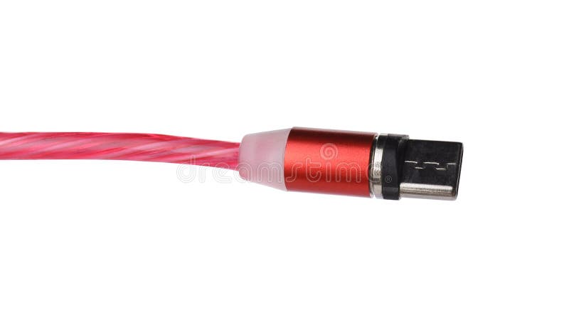 Red USB Type C Cable Isolated on White. Modern Technology Stock Photo ...