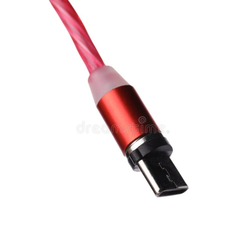 Red USB Type C Cable Isolated on White. Modern Technology Stock Image ...