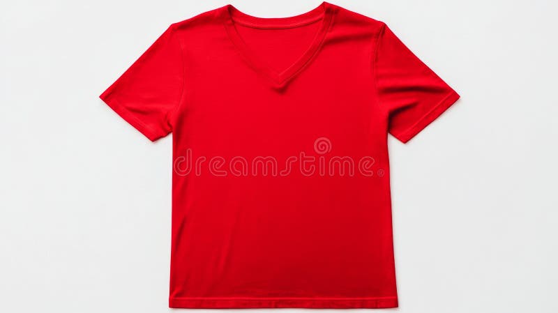 A Red V-neck Tee Shirt is Displayed As a Mockup in a Studio with a ...