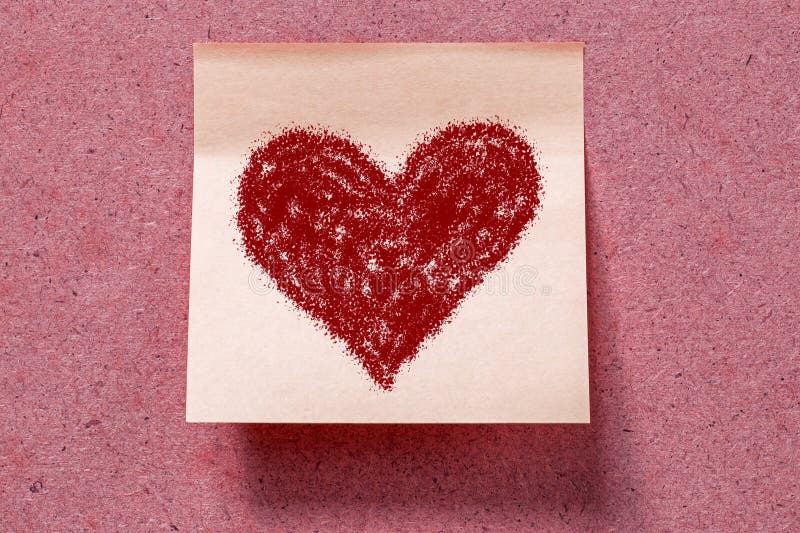 Red Valentine Drawn on Memory Note Sticked To Pink Board Stock Photo ...