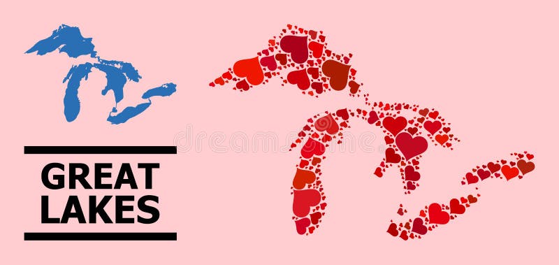 Red Valentine Pattern Map of Great Lakes Stock Vector - Illustration of ...