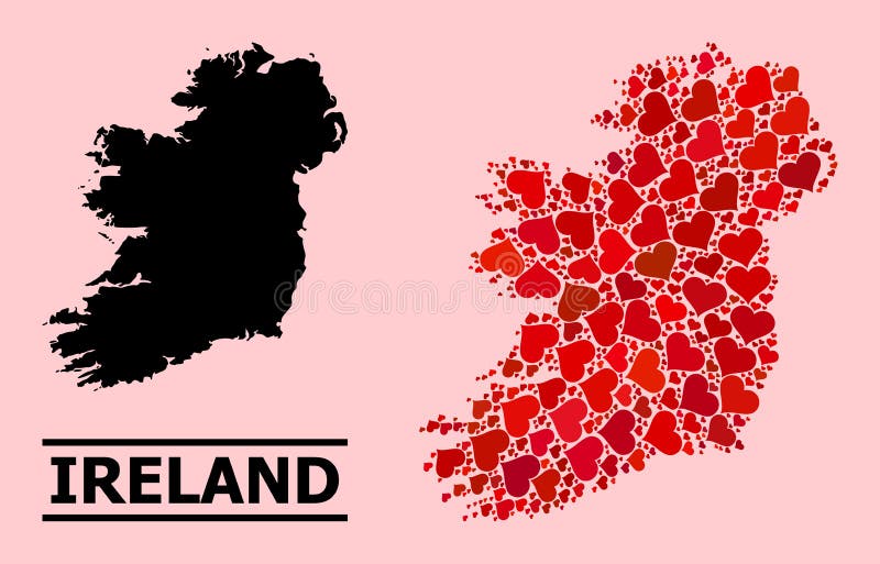 Red Valentine Pattern Map of Ireland Island Stock Illustration ...