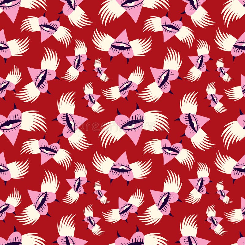 Red Valentine S Day Pattern with Strange Hearts. a Pattern of Devilish ...