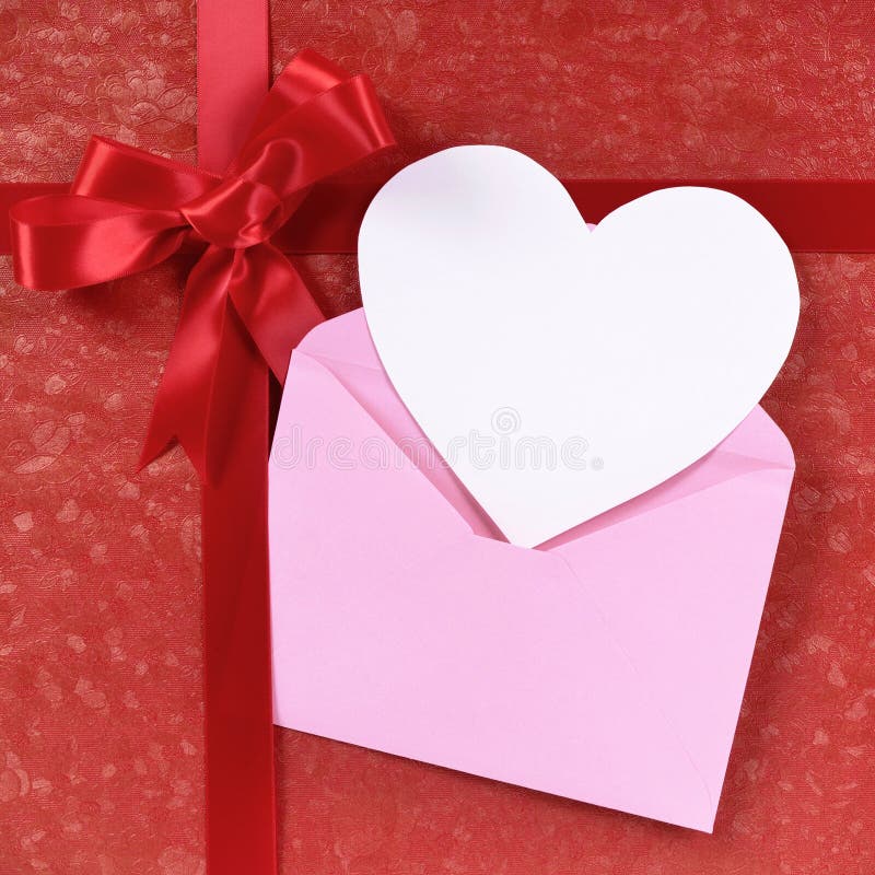 Red Valentines Day Gift, White Heart Shape Card Envelope Stock Photo ...