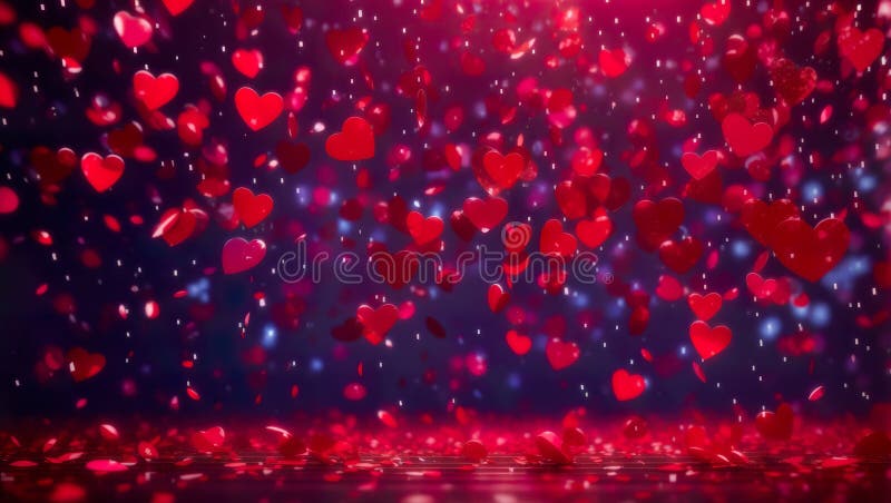 Red Valentines Day Hearts Raining Down Ai Generated Stock Photo - Image ...