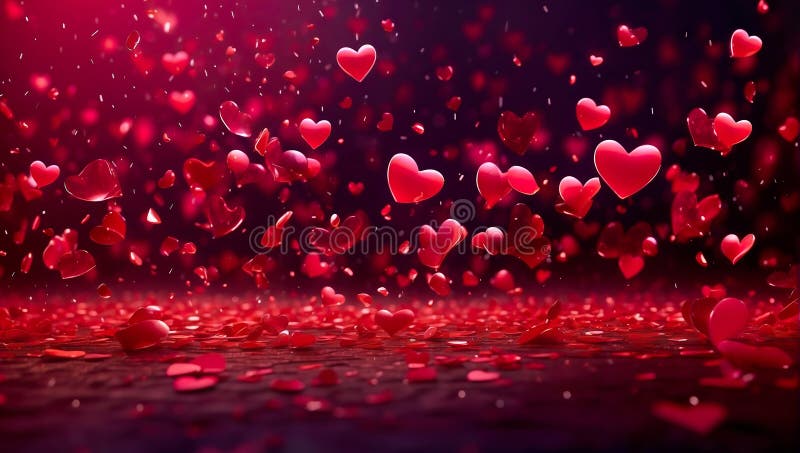 Red Valentines Day Hearts Raining Down Ai Generated Stock Photo - Image ...