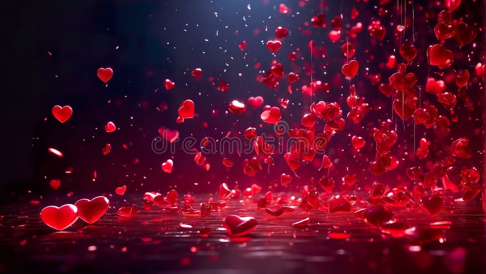 Red Valentines Day Hearts Raining Down Ai Generated Stock Image - Image ...