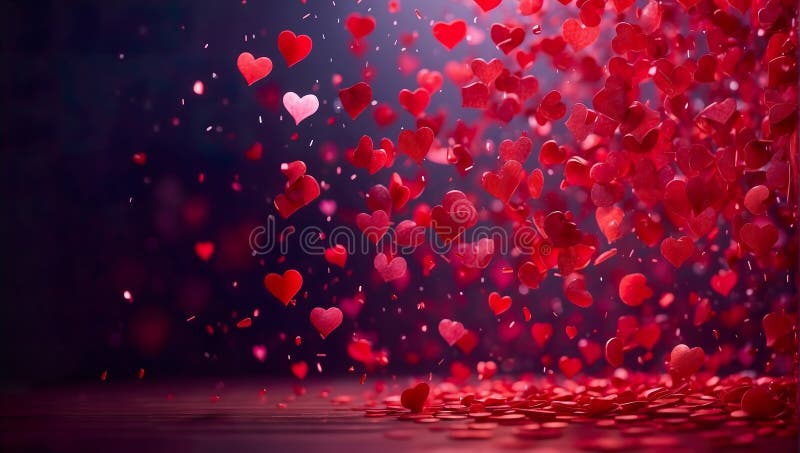 Red Valentines Day Hearts Raining Down Ai Generated Stock Photo - Image ...